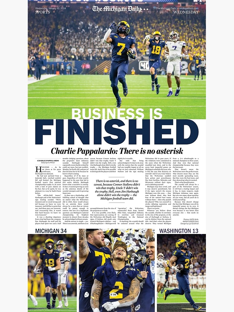 "The Michigan Daily Back Cover 1/10/24 (Michigan vs. Washington ...
