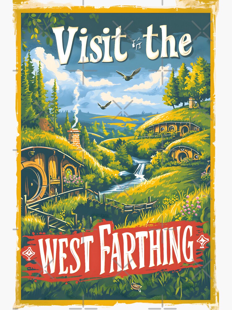 "Visit the West Farthing - Vintage Travel Poster - Fantasy" Sticker for Sale by Fenay Designs ...
