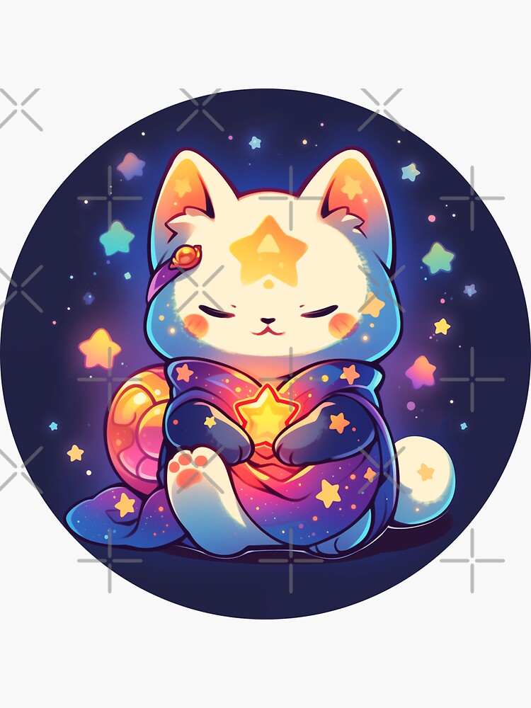 "Cute Kawaii Space Manekineko Lucky Charm Cat with Galaxies and Stars ...