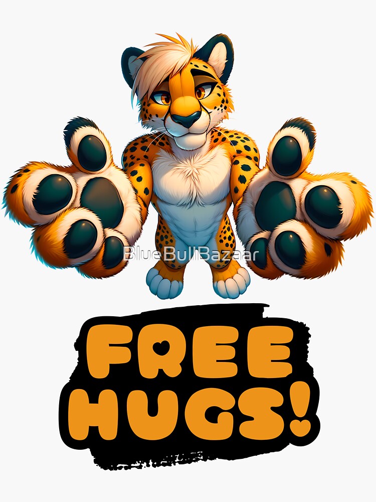 "Free Hugs From A Furry Anthro Cheetah" Sticker for Sale by ...