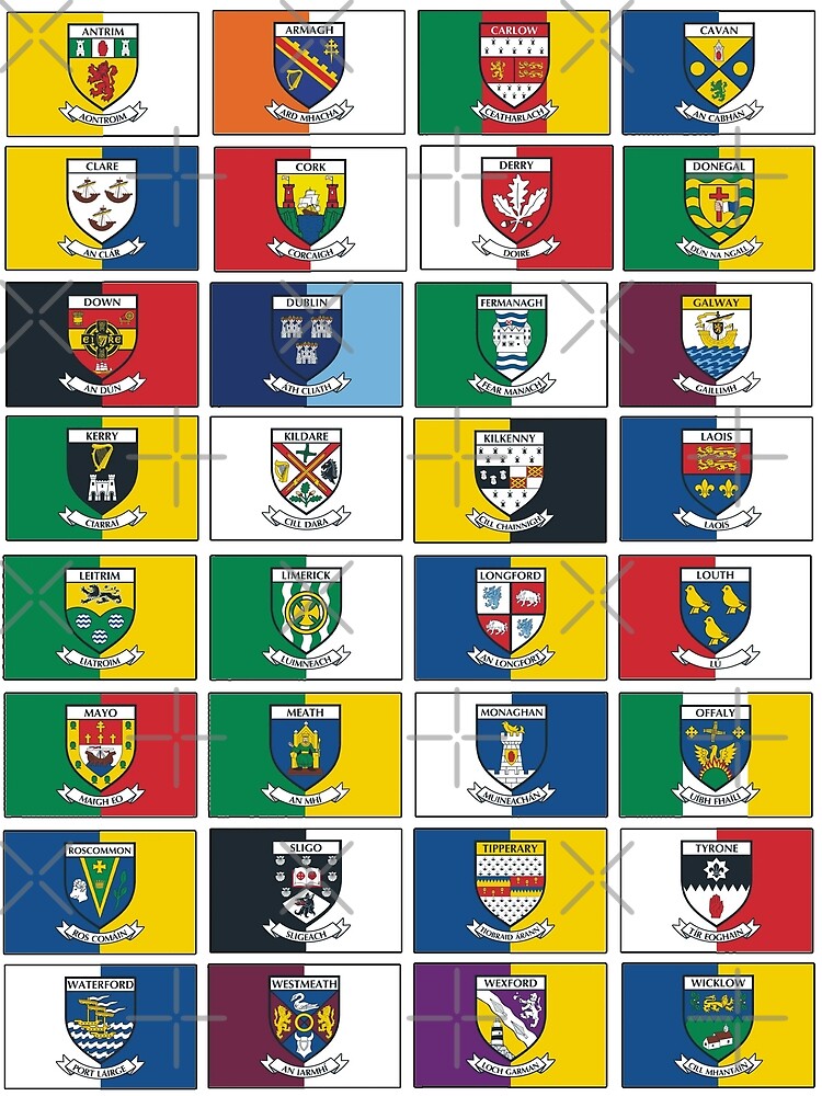 "The 32 Counties of Ireland - Flags and Crests" Poster for Sale by ...