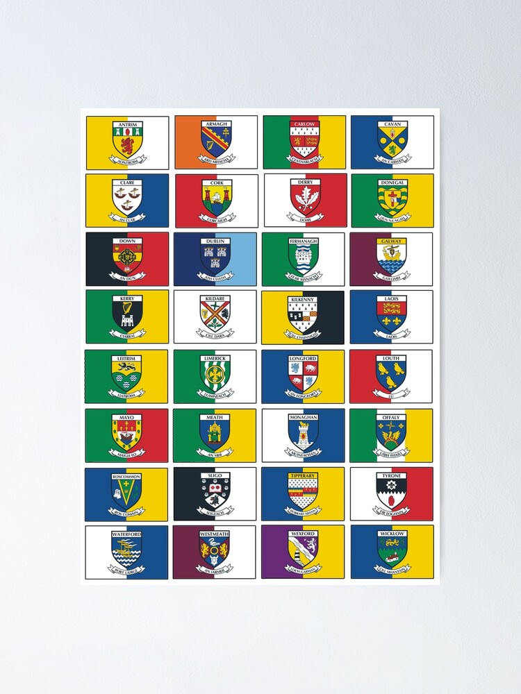 "The 32 Counties of Ireland - Flags and Crests" Poster for Sale by ...