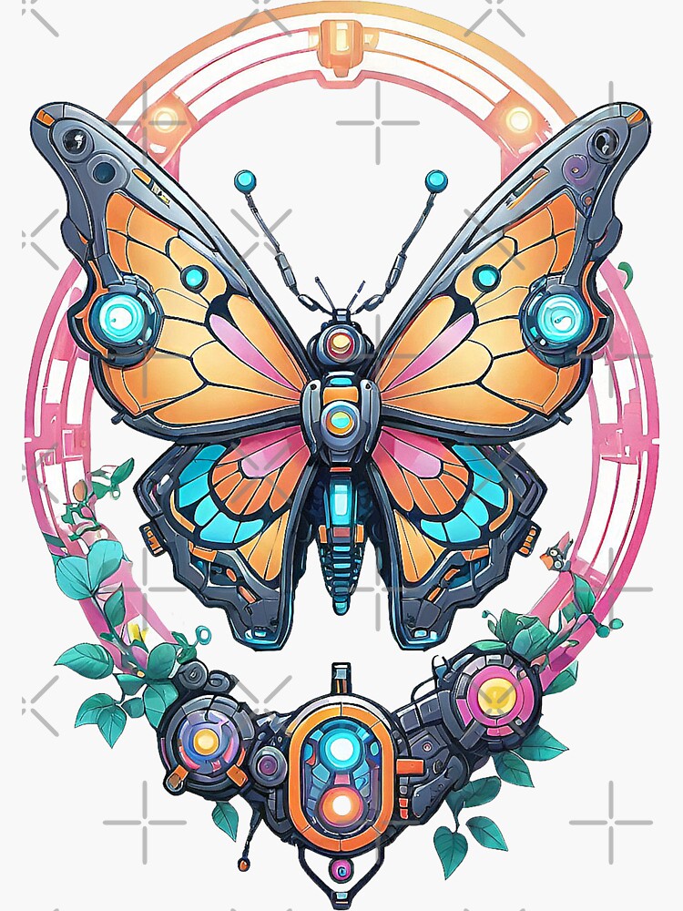 "Bionic Flight: Futuristic metal butterfly" Sticker by Minpadesign ...