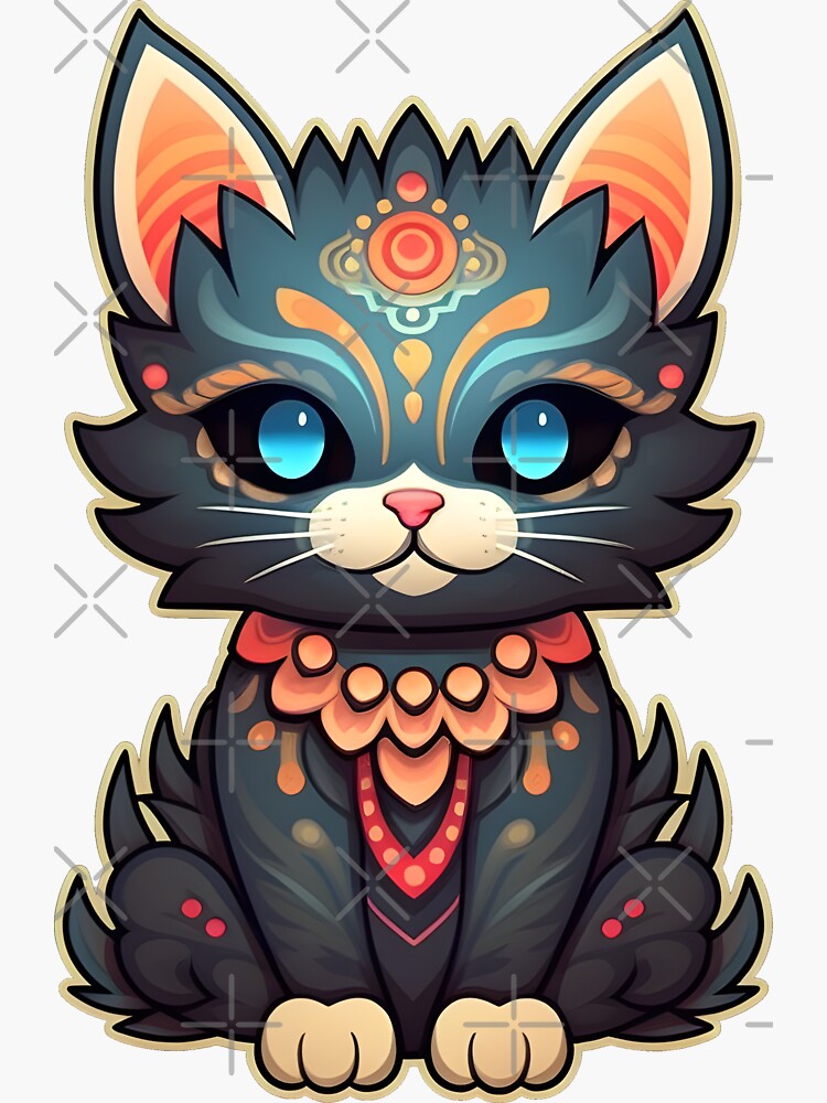 "Tattooed Spirit Cat" Sticker by Elodiesl | Redbubble