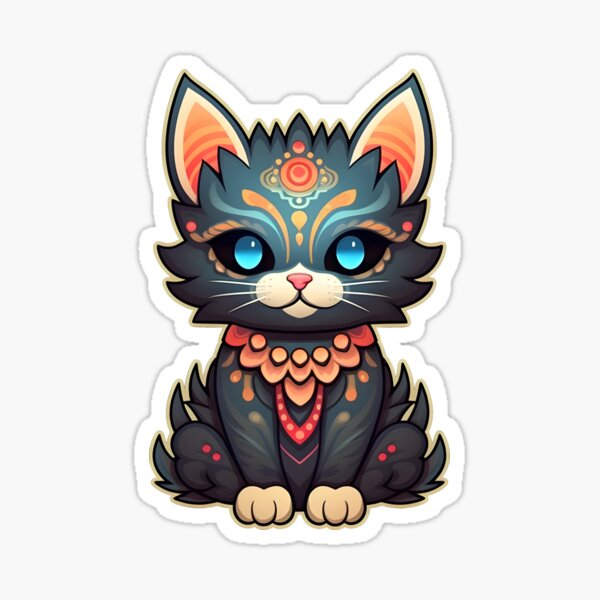 "Tattooed Spirit Cat" Sticker by Elodiesl | Redbubble