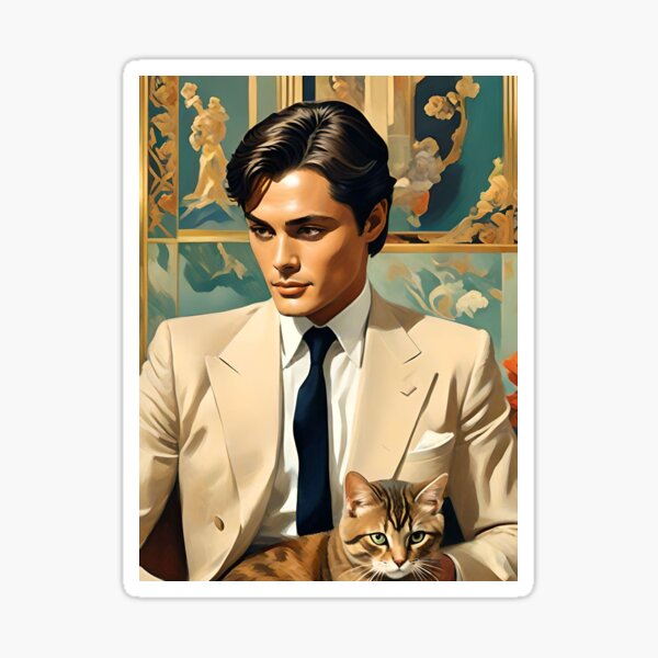 "Art Deco Handsome Man - Alain Delon With Cat" Sticker for Sale by ...