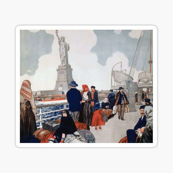 "Vintage Immigrants & Statue of Liberty Illustration (1917)" Sticker by ...