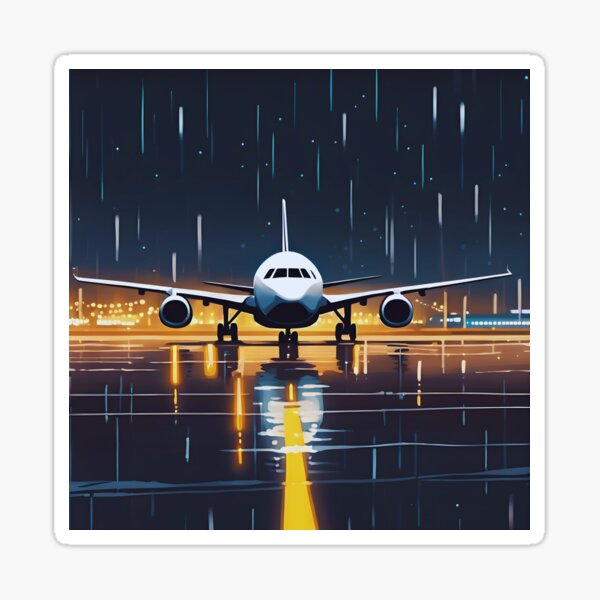 "Airplane Rainy Night Arrival" Sticker for Sale by colorvisionart ...