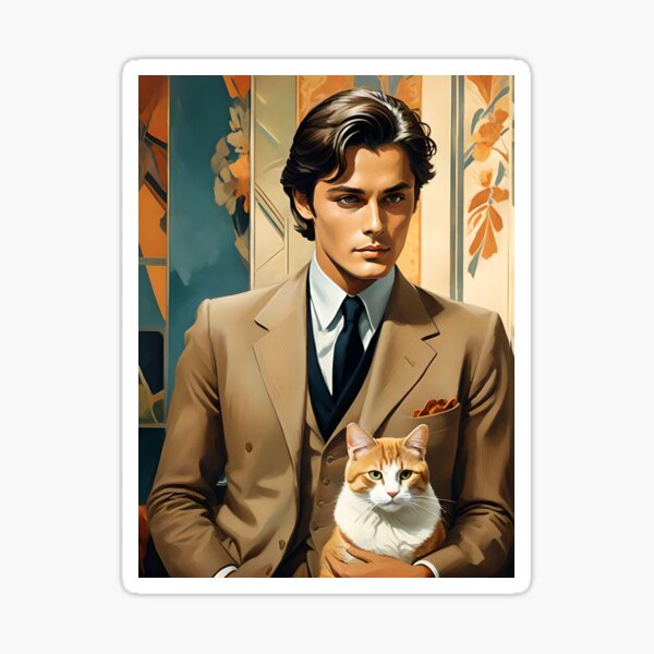 "Art Deco Handsome Man - Alain Delon With Cat" Sticker for Sale by ...