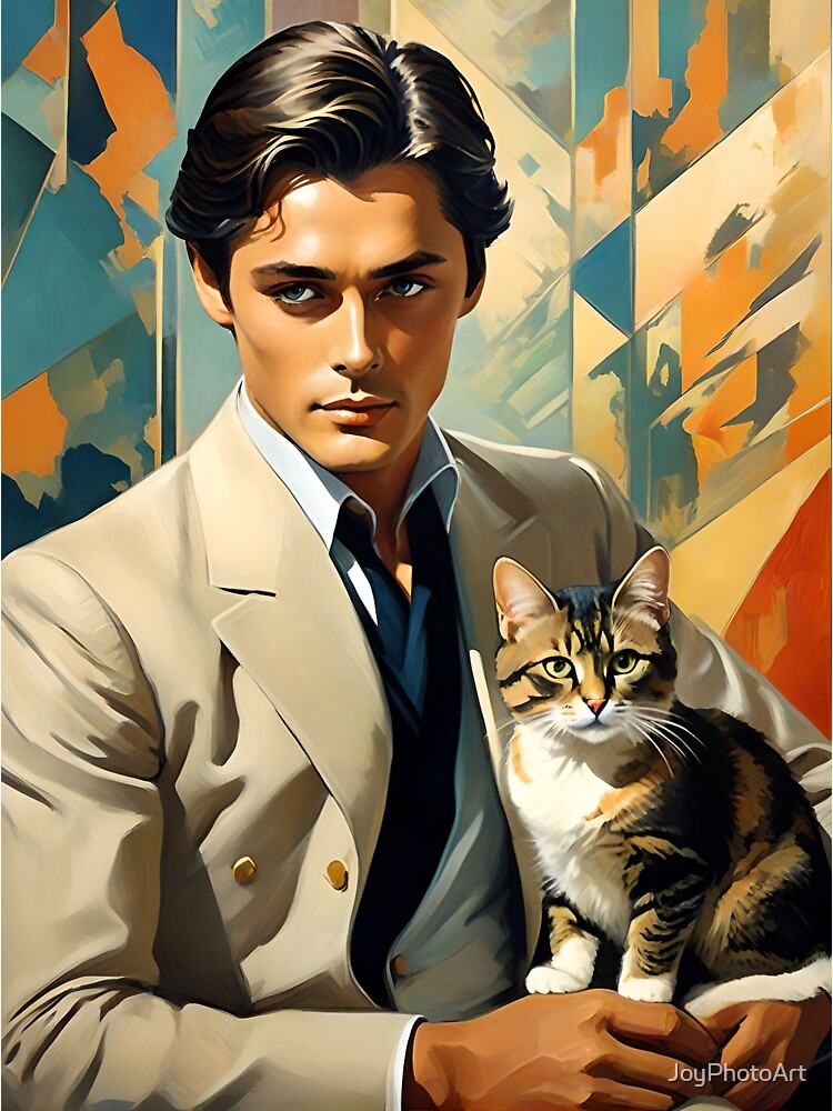 "Art Deco Handsome Man - Alain Delon With Cat" Sticker for Sale by ...