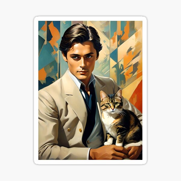 "Art Deco Handsome Man - Alain Delon With Cat" Sticker for Sale by ...