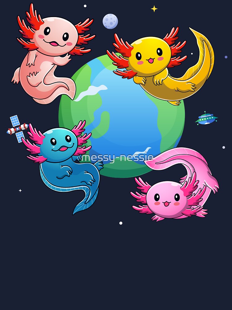 "Axolotls in space (on dark colors)" Kids T-Shirt for Sale by messy-nessie | Redbubble