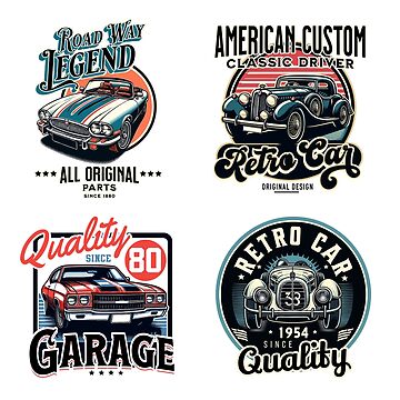 "Pack Stickers Vintage Car Print, retro art illustration" Sticker for ...