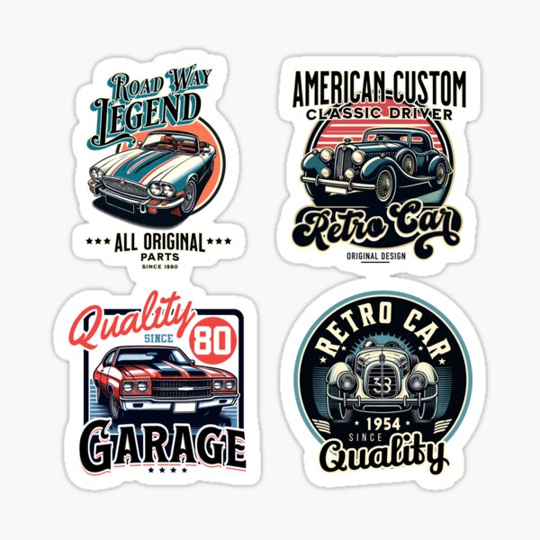 "Pack Stickers Vintage Car Print, retro art illustration" Sticker for ...