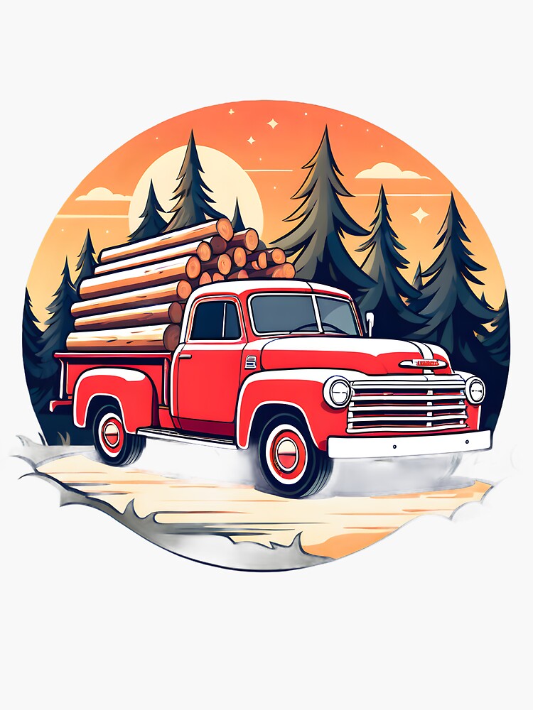 "Red Logging truck" Sticker for Sale by Cardsurveyors | Redbubble