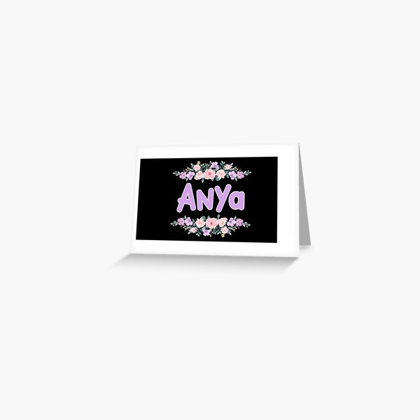 "Purple Flower Anya Name Label (Black)" Greeting Card for Sale by ...
