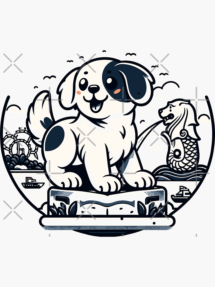 "Singapore Sniffs - Dog and Merlion Circular Design" Sticker for Sale ...