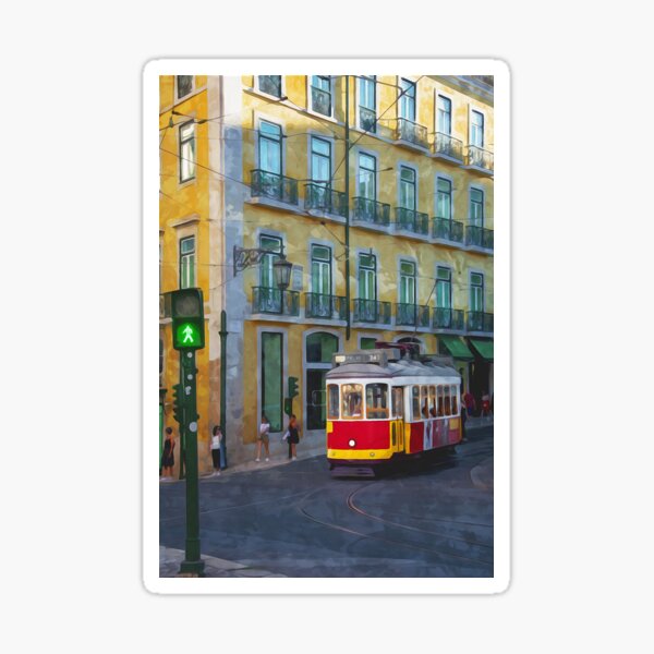 "Tram in front of historic building in Lisbon" Sticker for Sale by ...