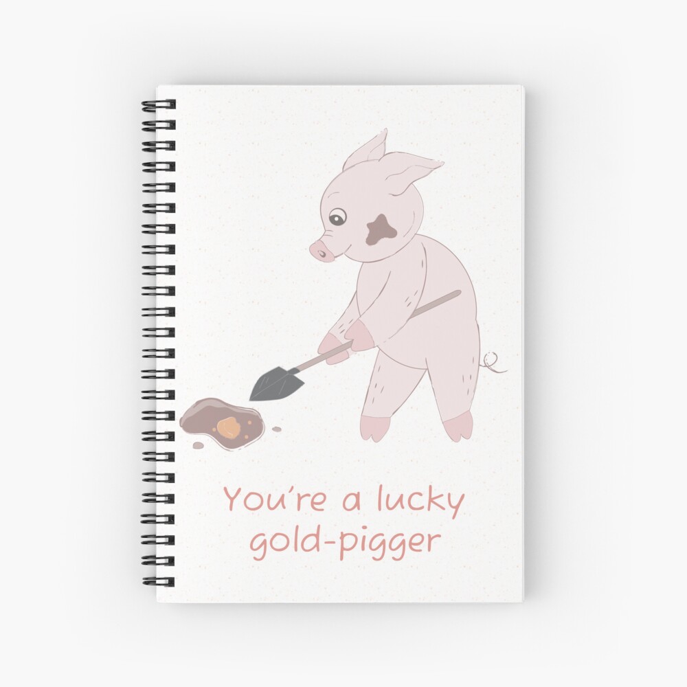 "Lucky little pig digging gold, cute piggy cartoon drawing" Greeting ...