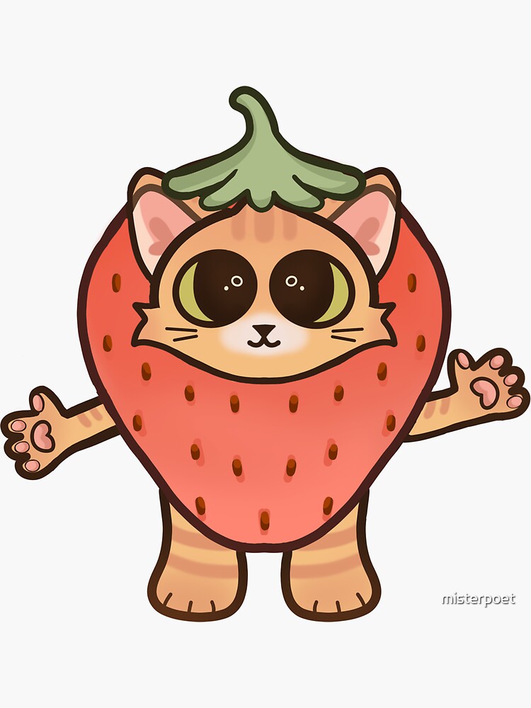 "cute strawberry cat sticker " Sticker for Sale by misterpoet | Redbubble