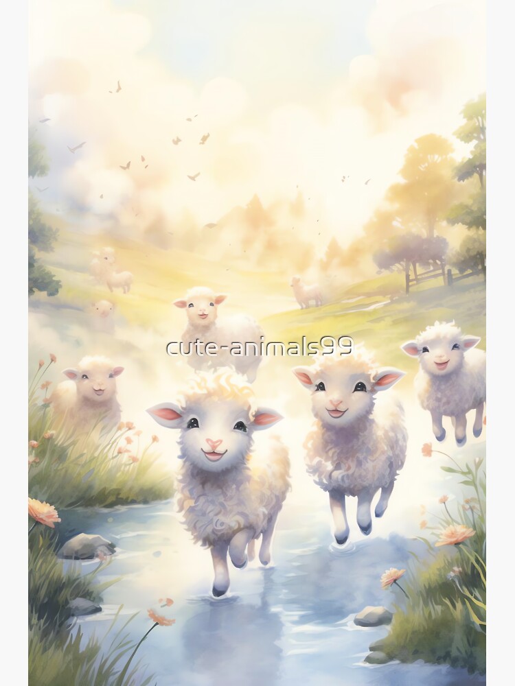 "Whimsical Sheep Frolic" Sticker for Sale by cute-animals99 | Redbubble