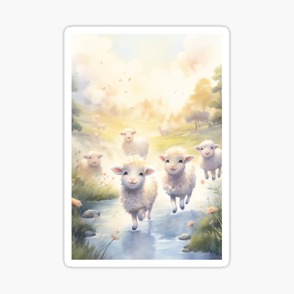"Whimsical Sheep Frolic" Sticker for Sale by cute-animals99 | Redbubble