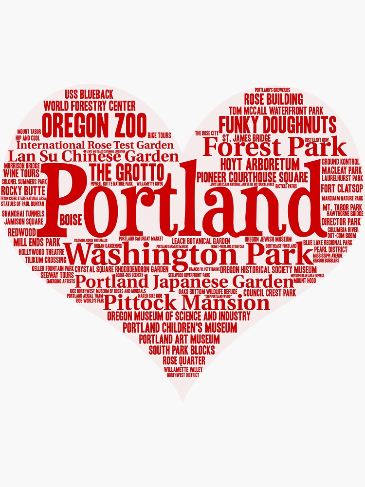 "Heart of Portland Red Heart Word Cloud Products" Sticker for Sale by ...