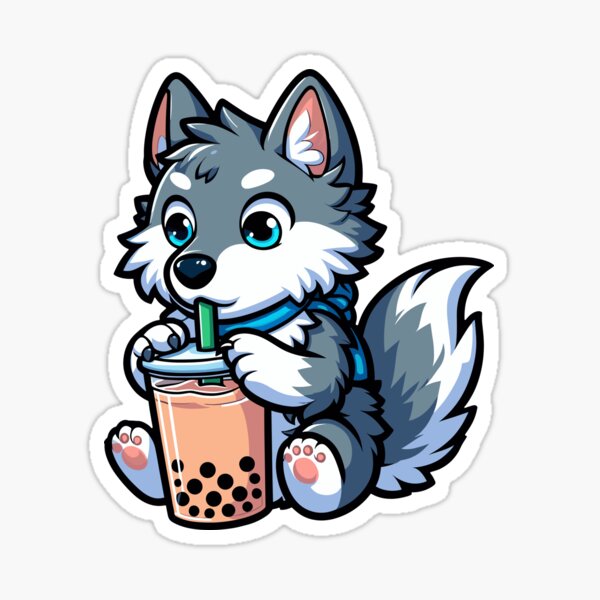 "Wolf drinking boba tea" Sticker for Sale by WittyVibes | Redbubble