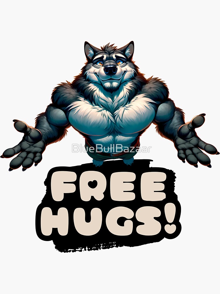"Free Hugs From A Furry Anthro Werewolf" Sticker for Sale by ...