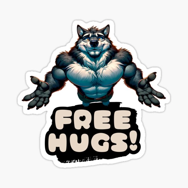 "Free Hugs From A Furry Anthro Werewolf" Sticker for Sale by ...
