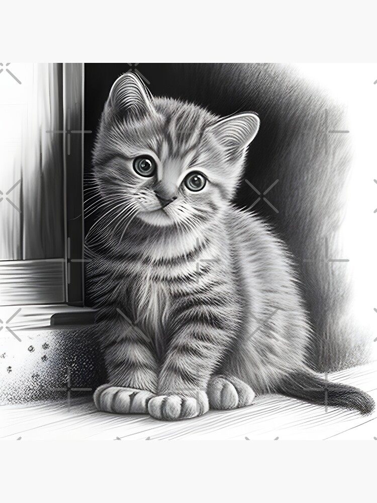Black and white cat pencil drawing Sticker