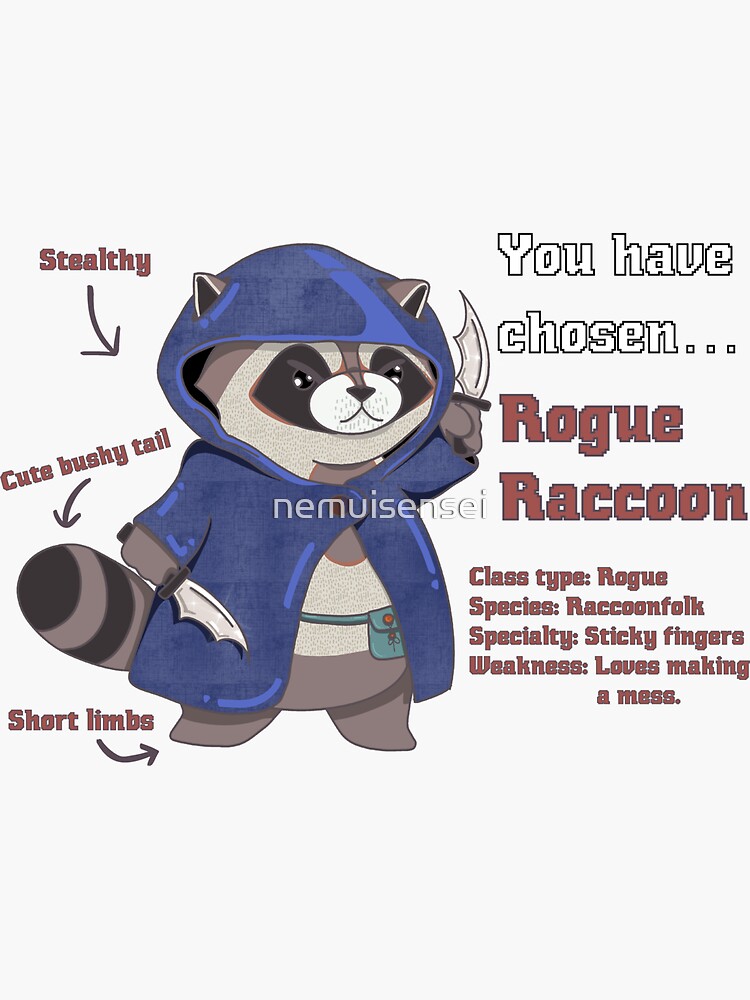 "Rogue Raccoon Version 2, RPG Style" Sticker for Sale by nemuisensei ...
