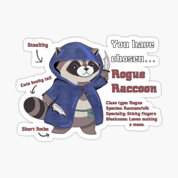 "Rogue Raccoon Version 2, RPG Style" Sticker for Sale by nemuisensei ...