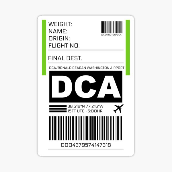 "DCA Ronald Reagan Washington National Airport Luggage Tag Sticker ...