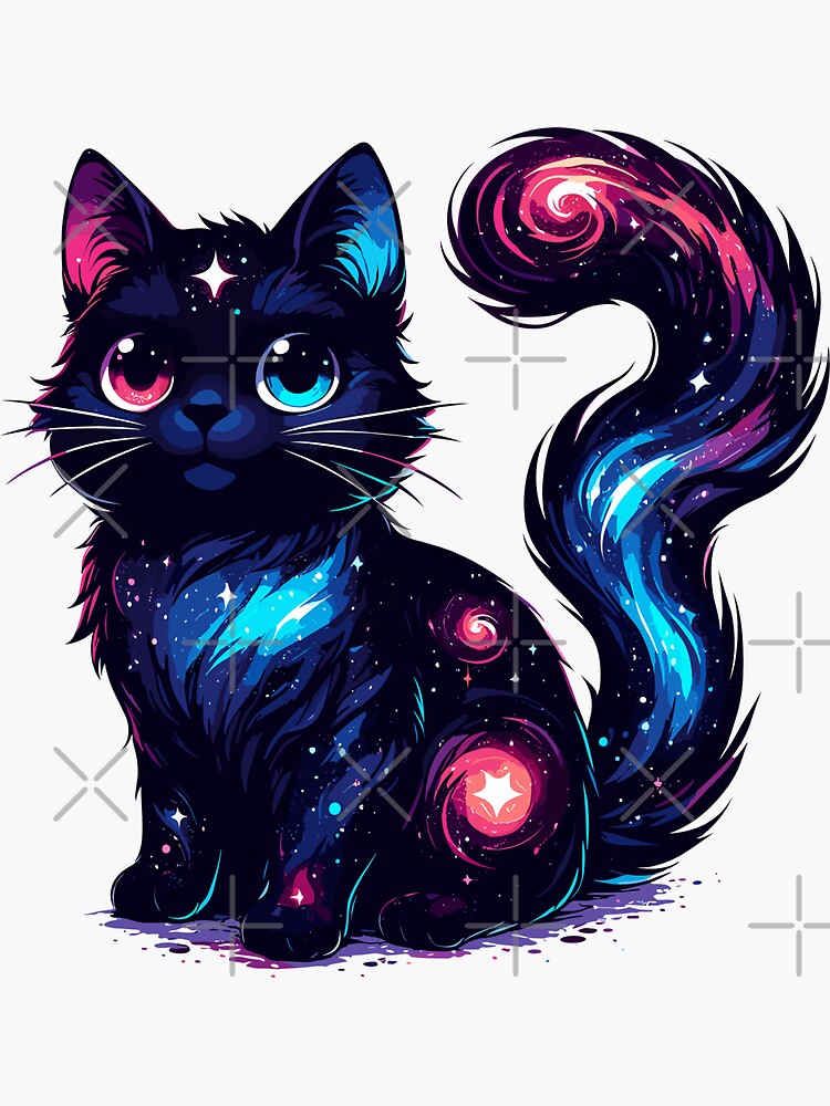 "Kawaii Cosmic Cat in Stars" Sticker for Sale by TomFrontierArt | Redbubble