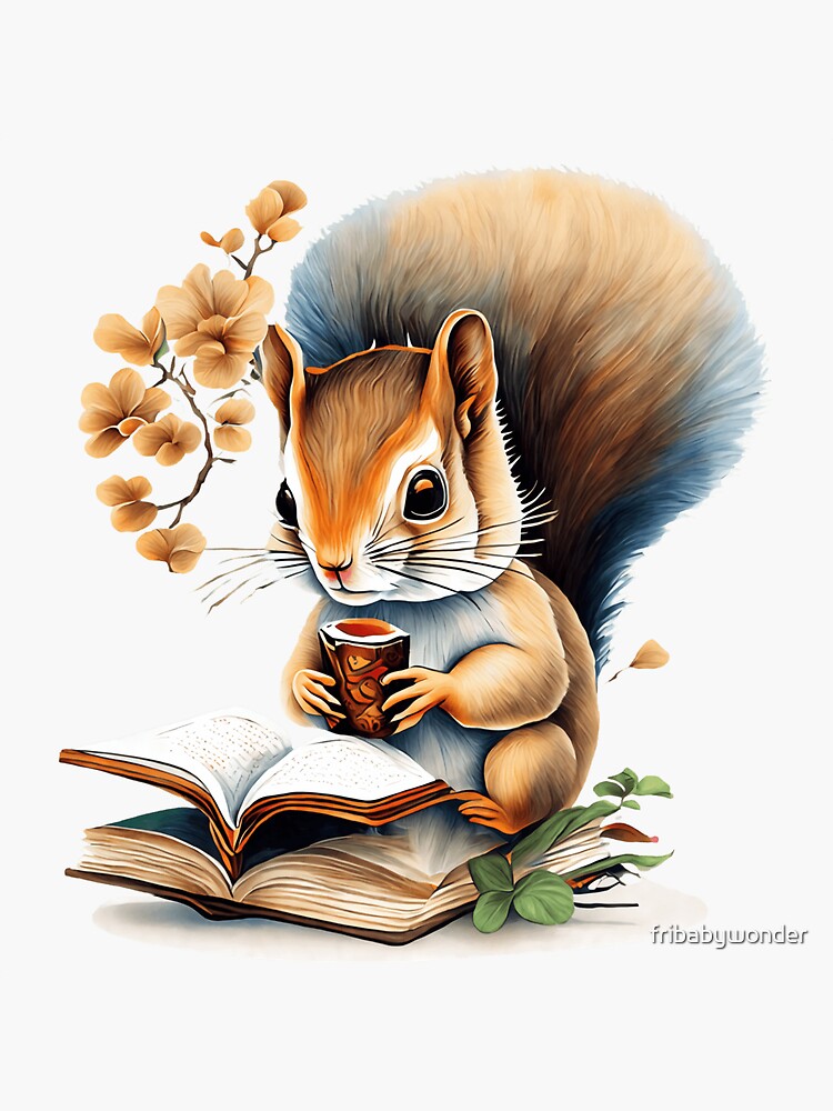 "Cute Cartoon Squirrel reading a book!" Sticker for Sale by ...