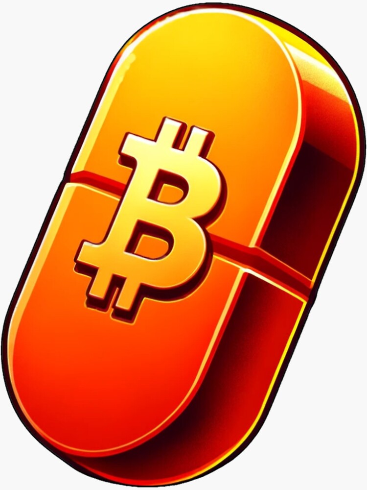 "Giant Orange Scored Pill with a Yellow Bitcoin Logo" Sticker for Sale ...