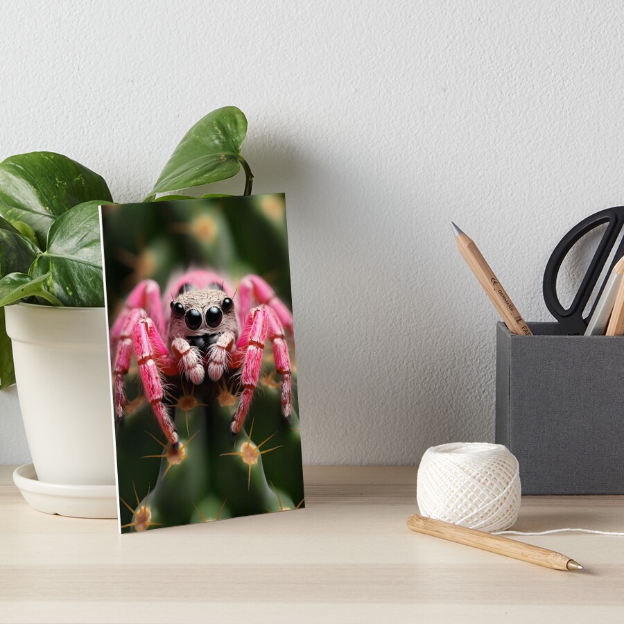 "Cute pink jumping spider on a cactus, macro " Poster for Sale by Plant ...