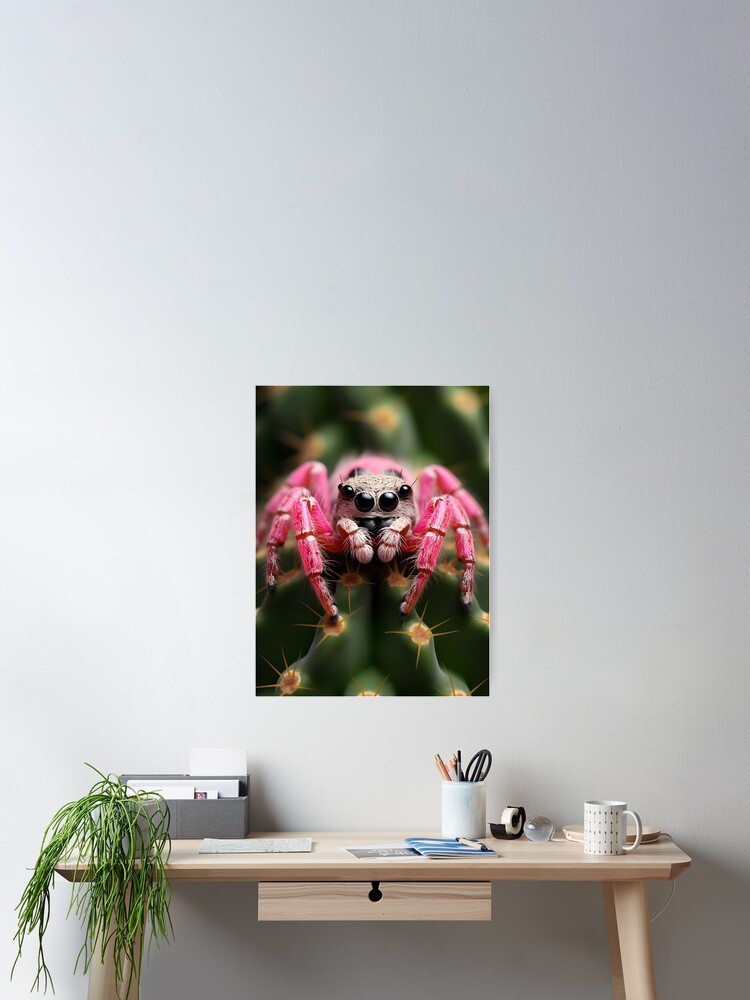 "Cute pink jumping spider on a cactus, macro " Poster for Sale by Plant ...