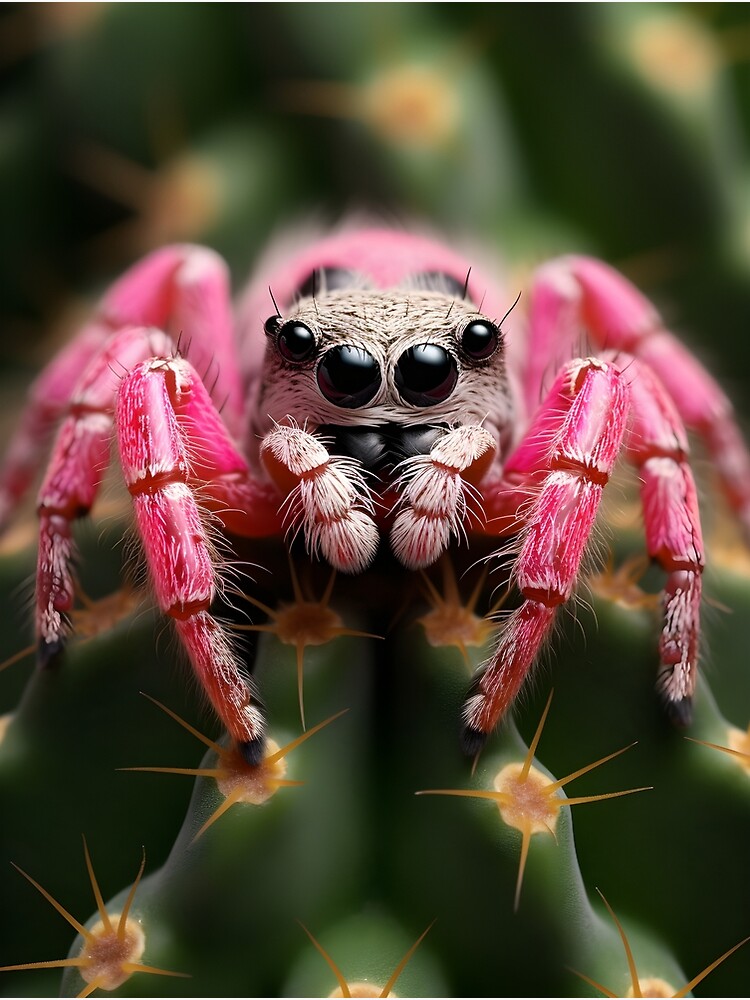 "Cute pink jumping spider on a cactus, macro " Poster for Sale by Plant ...
