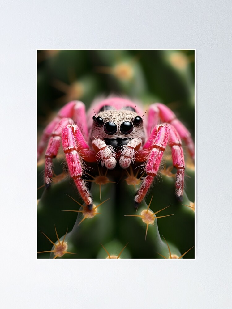 "Cute pink jumping spider on a cactus, macro " Poster for Sale by Plant ...