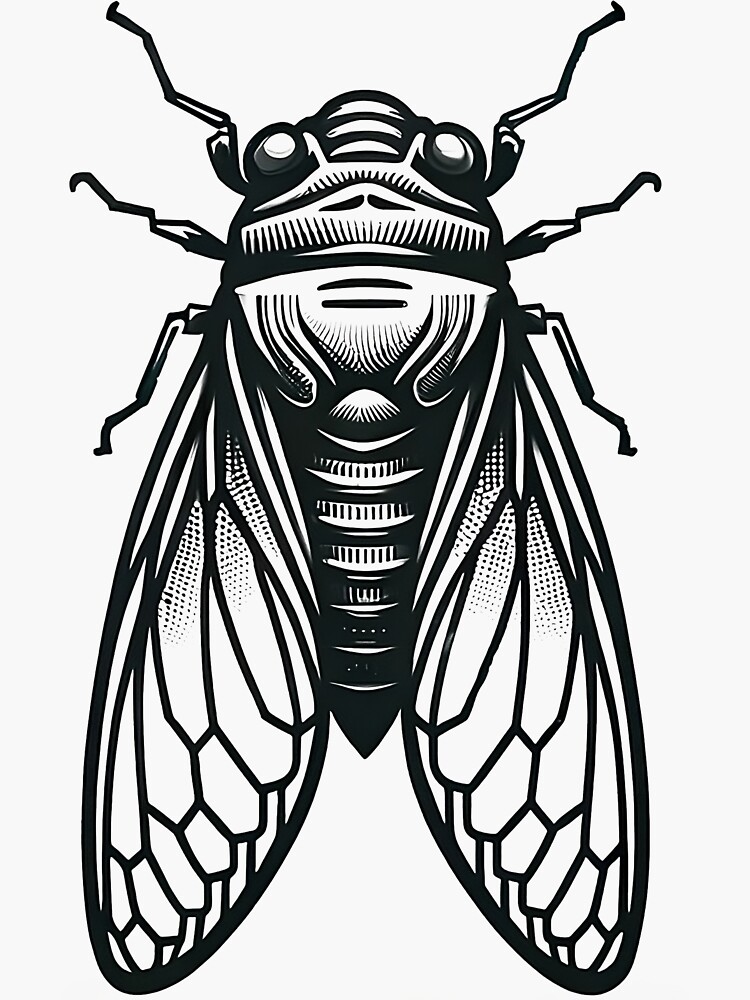 "Stylized Cicada, Black and White" Sticker by RichardGecko | Redbubble
