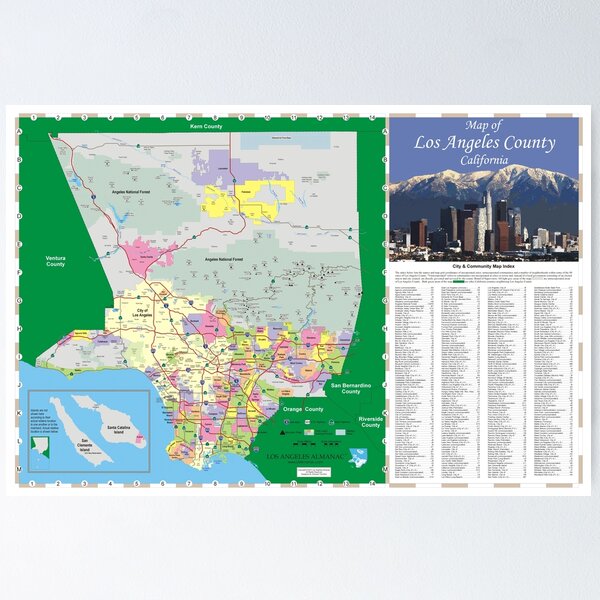 "Map of Los Angeles County - Comprehensive Wall Map" Poster for Sale by ...