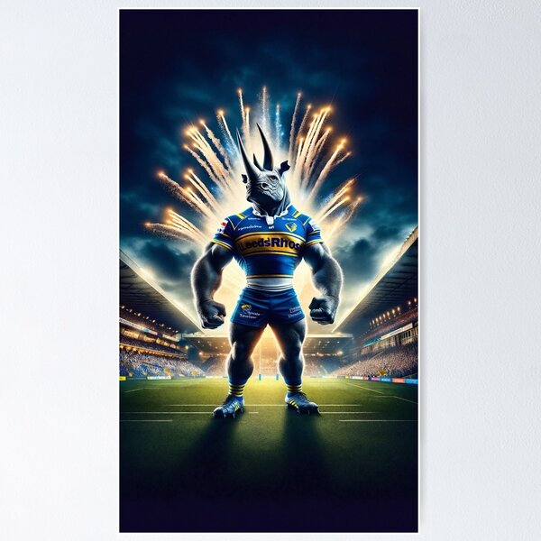 "Leeds Rhinos Rugby Power - Majestic Rhino in Team Kit with Fireworks ...