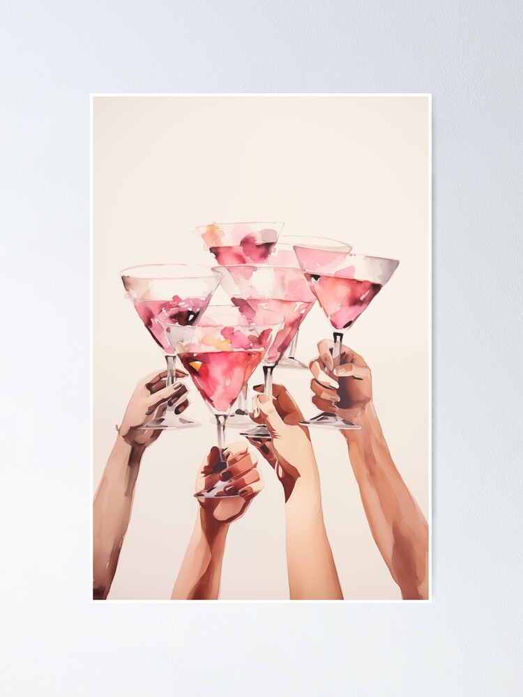 "Pink Cheers Print, Preppy Pink Wall Art, Bar Cart Art, Cheers Sign ...