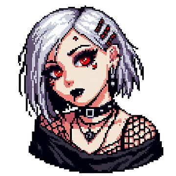 "Goth girl with white hair and red eyes, pixelart" Sticker for Sale by ...