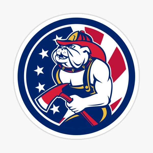"Bulldog Fireman American Flag Icon" Sticker for Sale by patrimonio ...