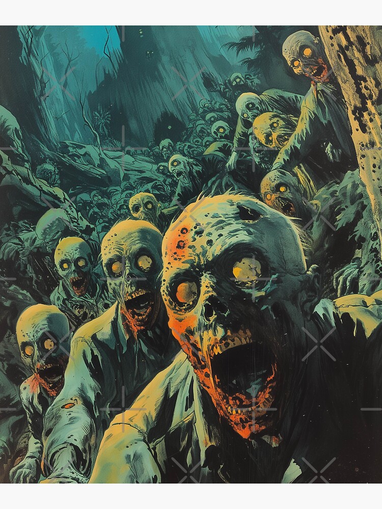 "Spread Of The Undead! Zombie Horde Art in Retro Comic Style" Sticker ...