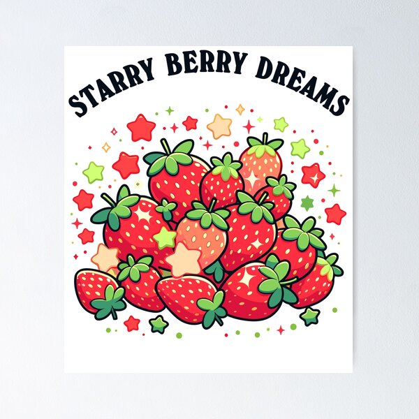 "Strawberries And Starry Berry Dreams Cartoon Style" Poster for Sale by ...