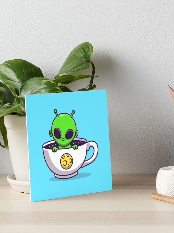 "Cosmic Coffee Break: Cute Alien in Coffee Space Cup Cartoon Vector ...